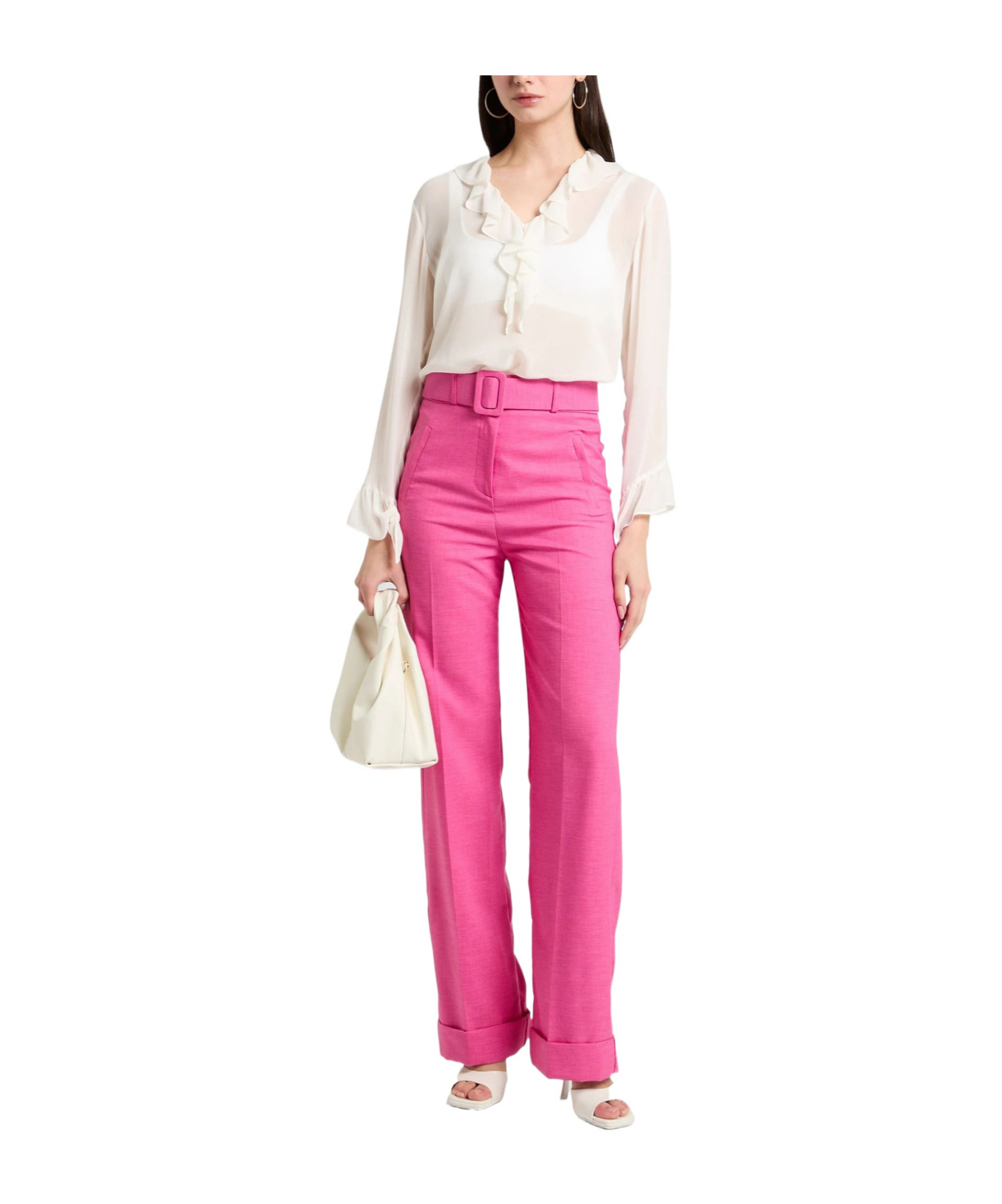 MAX MARA Max Mara Ruffled Silk Crepe V-Neck Blouse